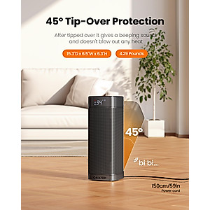 GAIATOP Space Heaters for Indoor Use, 1500W Portable Electric Heater, Quiet PTC Ceramic Heat with Thermostat, 5 Modes, Remote, 60° Oscillating, 12Hrs Timer, Powerful Wind for Bedroom Office Home