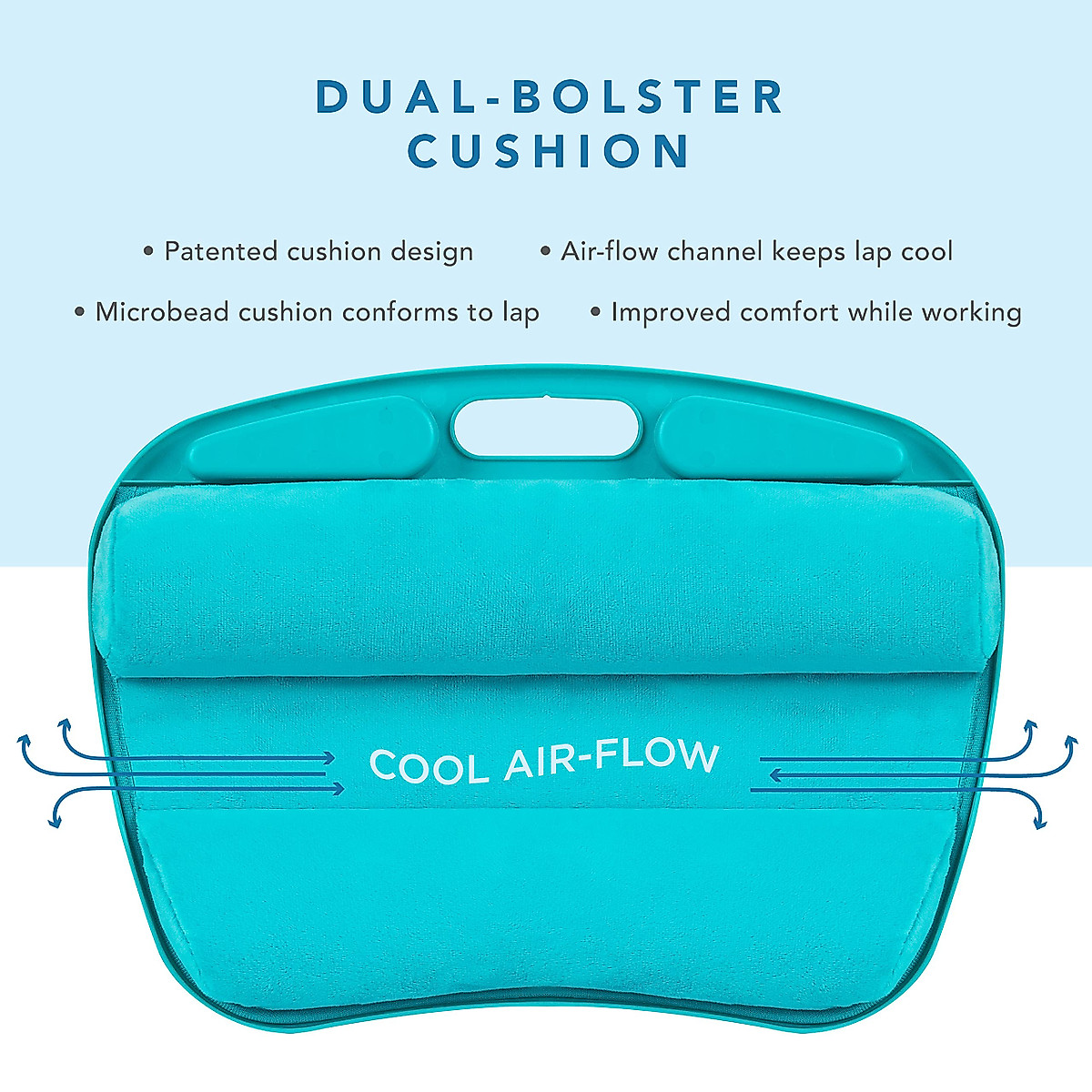 LAPGEAR MyDesk Lap Desk with Device Ledge and Phone Holder - Turquoise - Fits up to 15.6 Inch Laptops - Style No. 44449