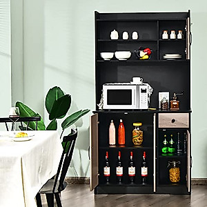 Giantex Buffet Hutch Cabinet, Kitchen Hutch Sideboard, Buffet Pantry on Island, Wood Kitchenware Server with Drawer, Shelf and Storage Cabinet (Black & Natural)