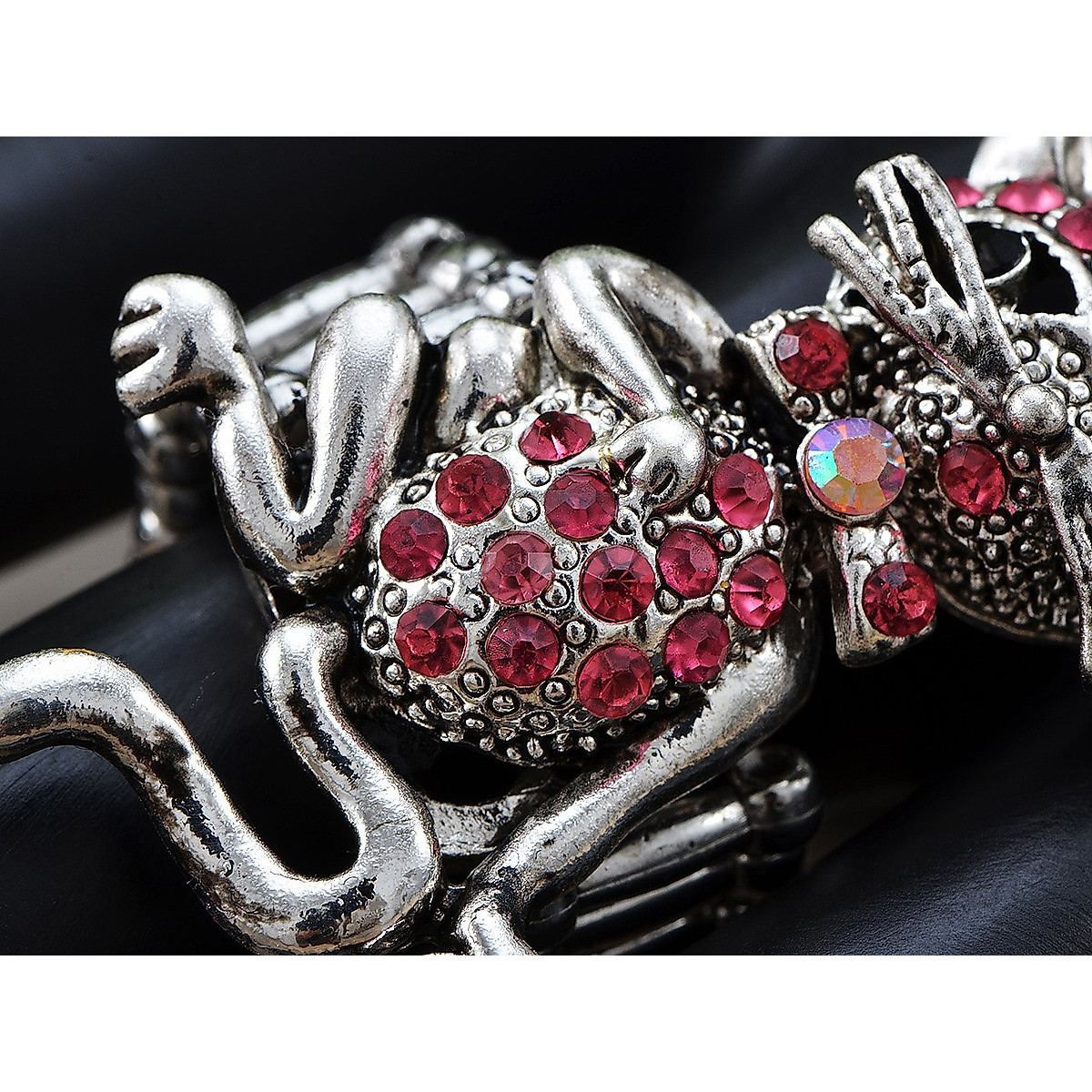 Alilang Silvery Tone Shine Pink Crystal Rhinestones Cute Cat Animal Adjustable Ring