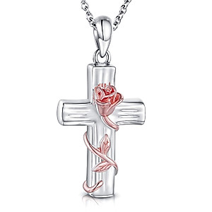 MANBU Sterling Silver Cremation Jewelry for Ashes - Urn Necklace Memorial Ash Pendant Bereavement Keepsake Gifts for Loss of a Loved One (cross urn necklace)