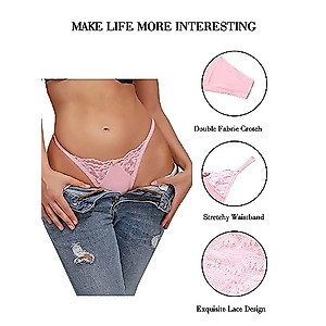 Banamic Women Underwear Lace Cut Out Thongs Mid Waist Panties Briefs
