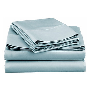 OnlineSmartDeals-100% Egyptain Cotton 3PC - 1 Flat Sheets with 2 Pillowcases 600 Thread Count Sateen Weave & Easy to Wash Twin Flat Sheet(66" x 96"), LightBlueSolid