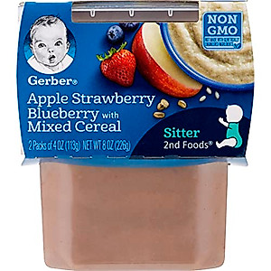 Gerber 2nd Foods Baby Food Tubs, Apple Strawberry Blueberry with Mixed Cereal, 2 - 4 Ounce Tubs Per Pack (Pack of 4)