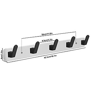 Coat Hooks Wall Mounted Coat Rack, 16.7'' Long, Entryway Hanging Coat Rack, White Wood Coat Rack with 5 Black Literary Rustic Hooks, Wooden Decorative Hooks Rail for Coat, Scarf, Bag, Towel, Hat