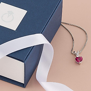PEORA Solid 14K White Gold Created Ruby with Genuine Diamond Pendant for Women, Heart Shape, 1.17 Carats total
