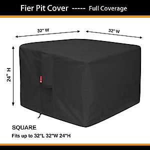 Gas Fire Pit Cover Square-Premium Patio Outdoor Cover Heavy Duty Fabric with PVC Coating,100% Waterproof,Anti-Crack,Fits for 29”,30 inch,31 inch,32 inch Fire Pit/Table Cover (32”L x 32”W x 24”H,Black)
