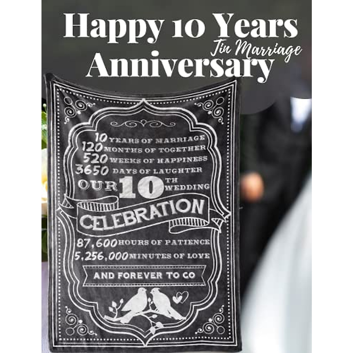 InnoBeta 10th Anniversary Tin Gifts, 10th Marriage Wedding Anniversary, Valentine's Day Gifts for Husband, Wife, 10 Year Wedding Anniversary Blanket for Him, 10th for Her and Couple (50"x65")