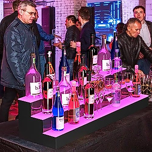 YITAHOME LED Lighted Liquor Bottle Display Shelf Supports USB & Power Bank, 3-Step 40-inch Bar Liquor Alcohol Shelf for Home Decoration Counter Party, Acrylic Whiskey Rack Stand with Remote & App Control