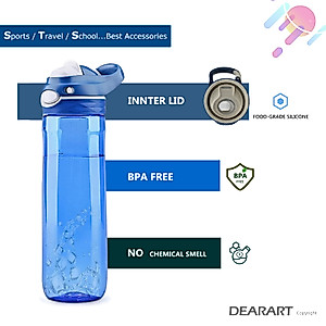 DEARART 26oz Blue Water Bottles With TRITAN, BPA FREE, Leakproof and One Hand Operation, Drink Quickly