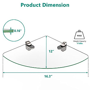 WALI Corner Floating Wall Mounted Shelf with Transparent Strengthened Tempered Glasses Wall Decor Display Storage Shelf for Bedroom, Living Room, Kitchen, Office (CS001S), 1 Shelf, Silver