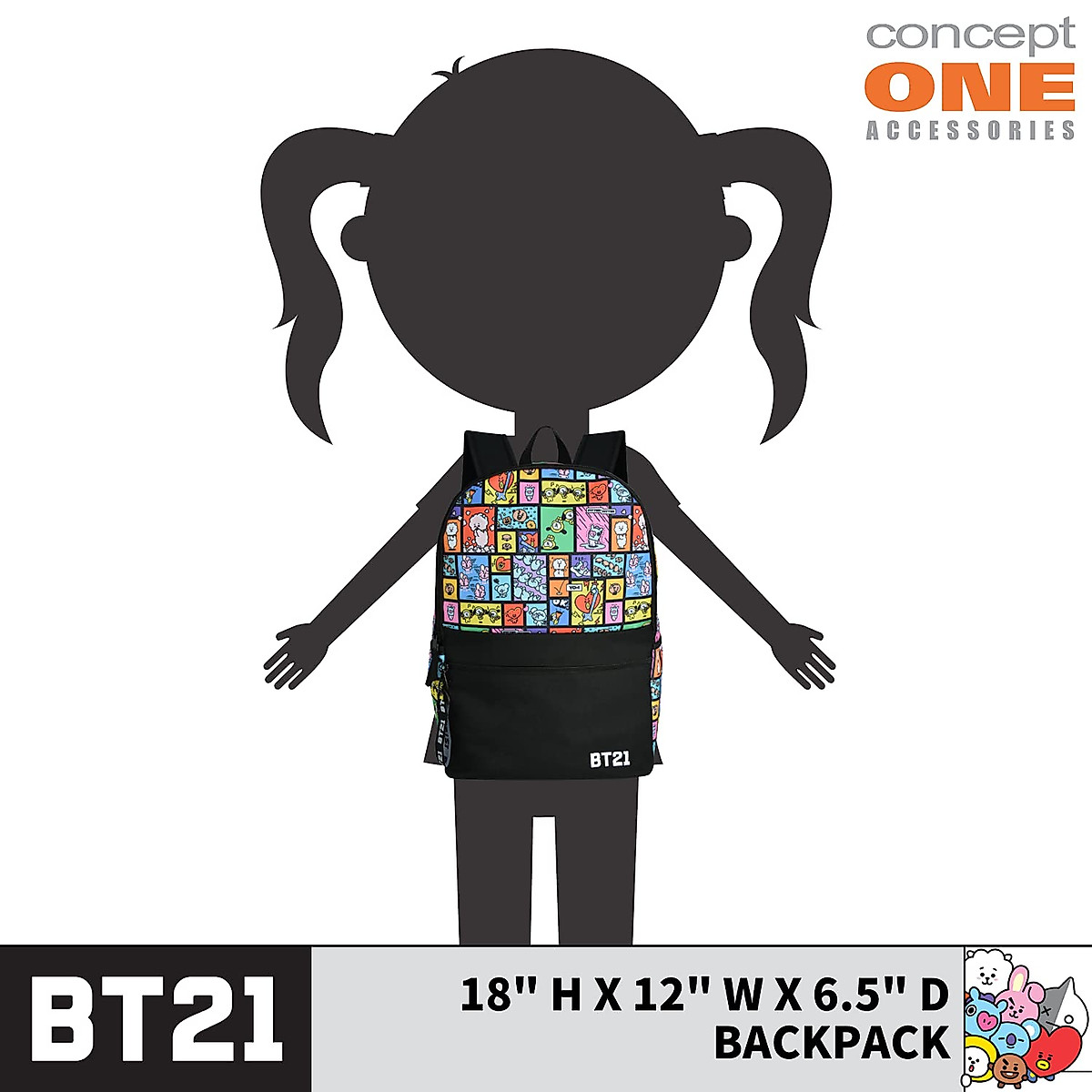Concept One BT21 LINE FRIENDS 12 Inch Sleeve Laptop Backpack, Padded Computer School Bag, Multi, One Size