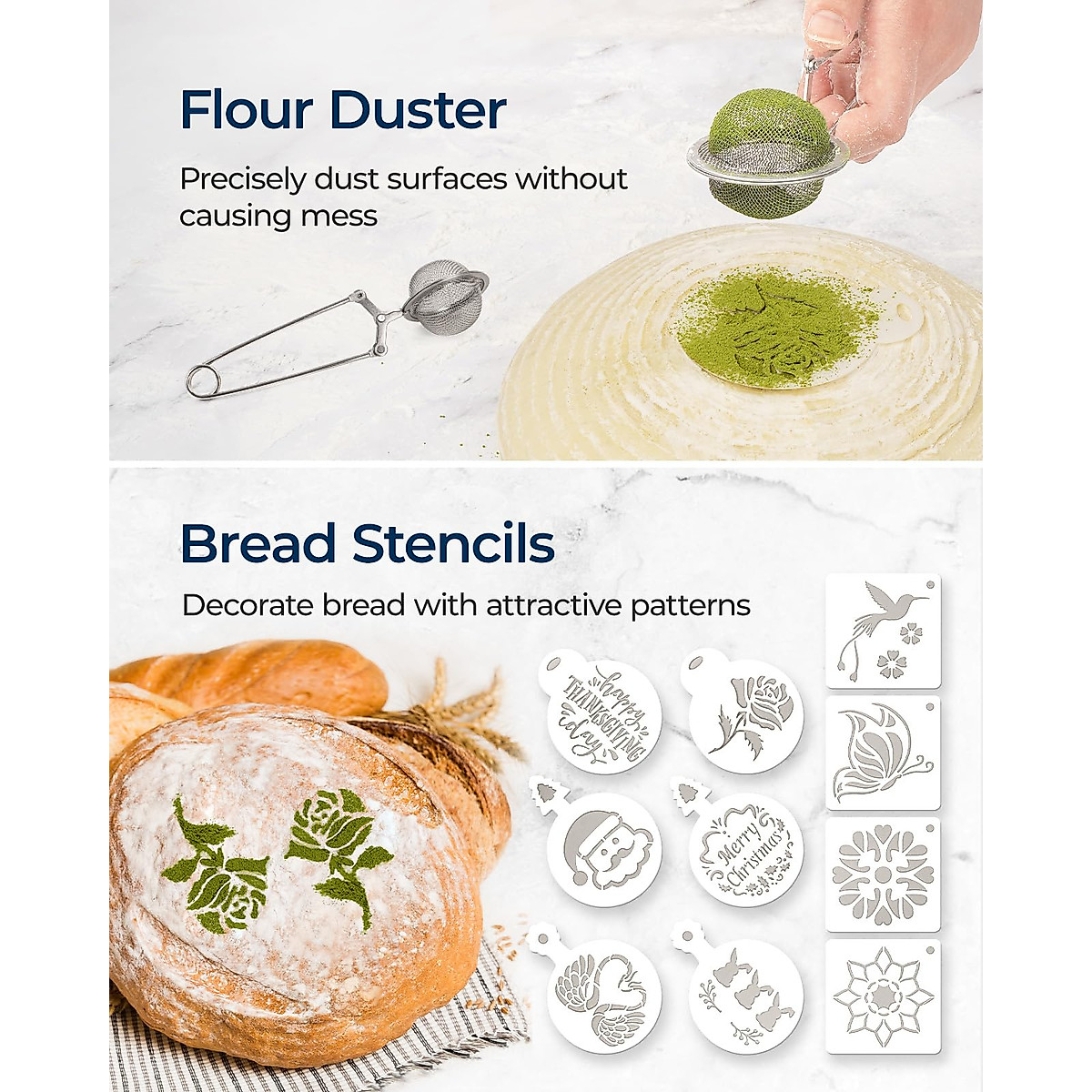 Lorzon Banneton Proofing Basket Set of 2, 10 Inch Round & Oval Cane Bread Proofing Baskets with Sourdough Bread Baking Supplies, Bread Making Kit