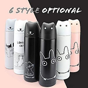 DIFFLIFE Cute Water Bottle For School, Vacuum Insulated Stainless Steel Thermos Mug，2019 New Cute Animals Insulation Bottle (White Cat) (YUNDA)