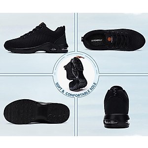 FENLERN Steel Toe Shoes for Women Lightweight Safety Shoes Comfortable Work Shoes Ladies Steel Toe Sneakers Non Slip Work Shoe Arch Support Breathable Cushioning (5,Black)