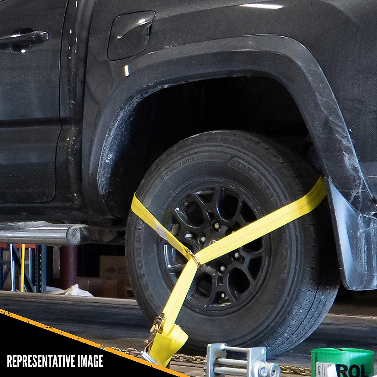 US Cargo Control Lasso Straps with O-Rings (4-Pack), 2 Inch X 10 Foot Lasso Straps for Car Hauler and Low Clearance Car Hauling Applications, 3,333 LBS Working Load Limit, Wheel Tie Down Strap