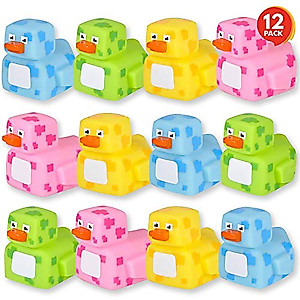ArtCreativity 2.25 Inch Pixelated Rubber Duckies, Pack of 12, Cute Duck Bath Tub Pool Toys in Assorted Colors, Fun Decorations, Carnival Supplies, Party Favor or Small Prize