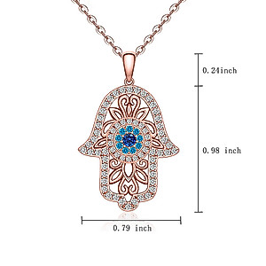 Hamsa Hand Evil Eye Necklace 925 Sterling Silver Rose Gold Plated Vintage Fatima Hand Good Luck Women Pendant Necklace
