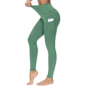 THE GYM PEOPLE Thick High Waist Yoga Pants with Pockets, Tummy Control Workout Running Yoga Leggings for Women (Small, Light Green)