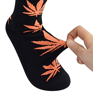 Lystaii 5 Pairs Weed Leaf Printed Cotton Socks Unisex Maple Leaf Printed Socks (Multicolor, Large)