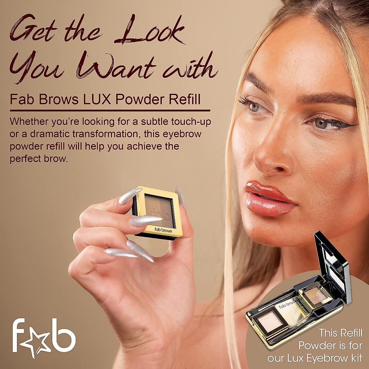 Lux Eyebrow Kit Refill Powder - Soft and Natural Eyebrow Definition for Light Brown/Medium Brows On-The-Go