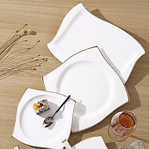 Porcelain Plate and Bowl Set,Dinnerware Set for Home or Special Restaurant, Ceramics Dinnerware Set with 48-Piece, Bowl/Dish/Soup Pot/Spoon|Bone China Dinner Sets, Gold Pattern Porcelain Combination