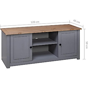 vidaXL Solid Pine Wood TV Stand - Panama Range - Gray, Retro Design, Ideal for Living Room, 47.2"x15.7"x19.7" with 2 Doors, 2 Compartments, Scandinavian Style