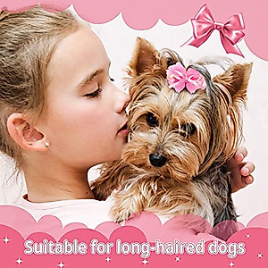 40 Pieces Dog Bows Cute Puppy Dog Bowknot Hair Bows Handmade Hair Accessories Bow with Rubber Bands Lace Organza Puppy Bows Rhinestone Pearls Dog Hair Ties Multicolor Dog Hair Grooming Accessories