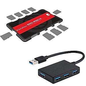 Memory Card Case + USB 3.0 Hub Splitter：Credit Card Size Memory Card with 4 Ports USB 3.0 Hub Splitter