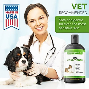 Hypoallergenic Dog Coat Conditioner- Detangles & Softens Fur, Calms Itching & Dryness, Organic Aloe Vera & Manuka Honey Soothes The Skin, Reduces Dandruff, Shedding, Scratching and More.