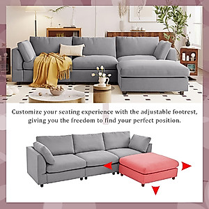 JURMALYN 113" Modern Sectional Sofa Couch for Living Room L-Shape Sofa Couch with Ottoman, Upholstered 4-Seat Sofa Couch Fabric Couch Set for Apartment Office Grey