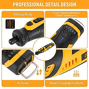 Hoteche Mini Cordless Rotary Tool Kit 5-Speed 8V Li-ion Battery with 42 Accessories - Precision Multi-Purpose Electric Rotary Tool for Grinding, Sanding, Cutting and Engraving