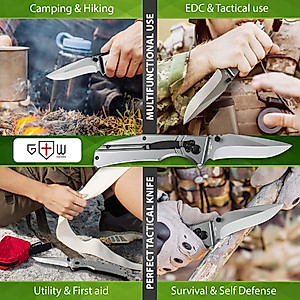 Bundle of 2 Items - Pocket Folding Knife - Military Style - Pocket Knife - Tactical Knife - Camping Hunting Knofe - Gray EDC Knife with Pocket Clip - Gift for Men - Stocking Stuffers