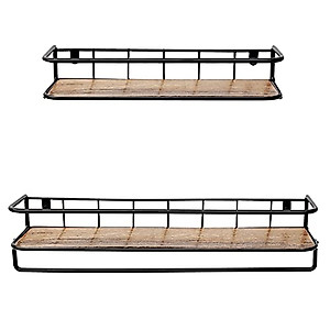 QEEIG Bathroom Shelves Over Toilet - Floating Wall Shelf with Towel Bar Farmhouse Set of 2, Rustic Brown (FS626)