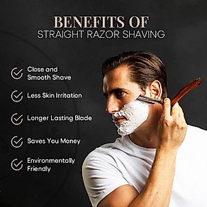 Thor Straight Razor Kit - Shave Ready Straight Razor，Straight Edge Razor，Brush，Strop + Soap, Redwood Straight Razor For Men，Japanese Stainless Steel，Mens Straight Razor Complete Kit, Great Gift