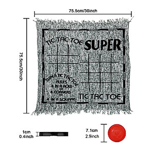 Win SPORTS 3 in 1 Giant Checkers,Mega Tic Tac Toe,Indoor Outdoor Jumbo Classic Board Games,30”Reversible Rug with 24 Checkers Pieces,Checkers Cloth Mat Game for Travel,Family Party,BBQ
