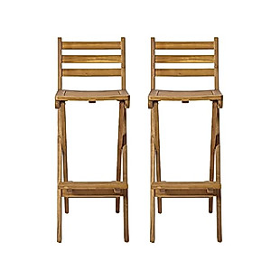 Christopher Knight Home Tundra Outdoor Foldable Wood Barstool Set, 2-Pcs Set, Natural & Caribbean Outdoor Acacia Wood Balcony Bar Table, Natural Stained