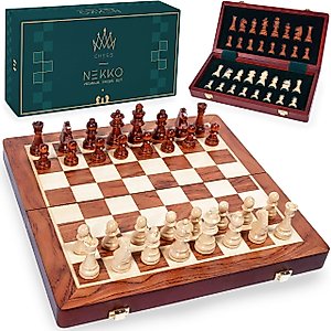 Nekko Premium Wooden Chess Sets for Adults & Kids, Handcrafted Polished Wooden Chess Pieces, 12 Inch Foldable Chess Board, Easy Carry Wooden Chess Set