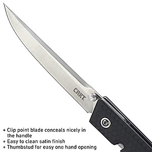 CRKT CEO EDC Folding Pocket Knife: Low Profile Gentleman's Knife, Everyday Carry, Satin Blade, IKBS Ball Bearing Pivot, Liner Lock, Glass Reinforced Fiber Handle, Deep Carry Pocket Clip 7096