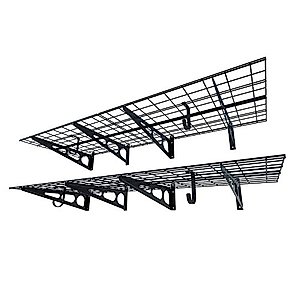 FLEXIMOUNTS 2-Pack 2x6ft Garage Shelving with Hooks 24-inch-by-72-inch Wall Shelf Garage Storage Racks Floating Shelves, Black