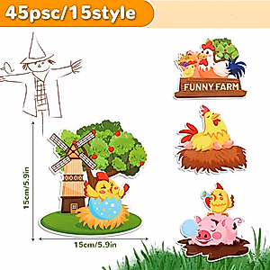 MWOOT 45 Pcs Farm Animals Cutout Double Sided Printing Cardboard Cutting,Paper Cut Bulletin Board Set with Glue Point Dots,Creative Cardstock for Kid Classroom Barnyard Party decor (15 Styles,15x15cm)