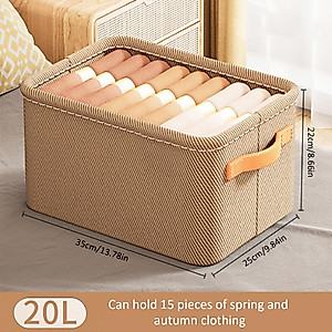 Smart Folding Storage Box, Cotton and Linen Folding Storage Bins with Handle, Large Capacity Storage Bins Closet Organizer System, Space Saving Shelf Organizer Shelves Storage Basket for Home