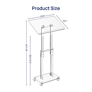 HMYHUM Acrylic Podium Stand with Lockable Wheels, Angle & Height Adjustable, Clear Rolling Podium, Mobile Lecterns & Pulpits for Classroom, Concert, Church, Speech, Multi-Purpose, Modern
