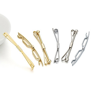 AnotherKiss Tie Collar Bar Pin Set for Men - 6 Pieces of Gold and Silver Two Tone