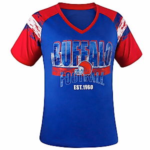 Geneisteck Womens Football Fans V Neck City Raglan T-Shirts - Royal Blue & Red Medium