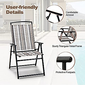 Tangkula Patio Folding Chairs Set of 2, Portable Sling Lawn Chairs with Metal Frame, Footpads, 330 lbs Load Capacity, Outdoor Patio Dining Chairs for Porch Patio Garden Backyard, No Assembly