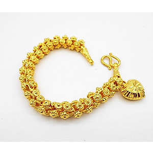 Heart Pikun Flower Lai Thai Gold Plated Bangle 22k 24k Thai Baht Yellow Gold Filled Bracelet Jewelry Women