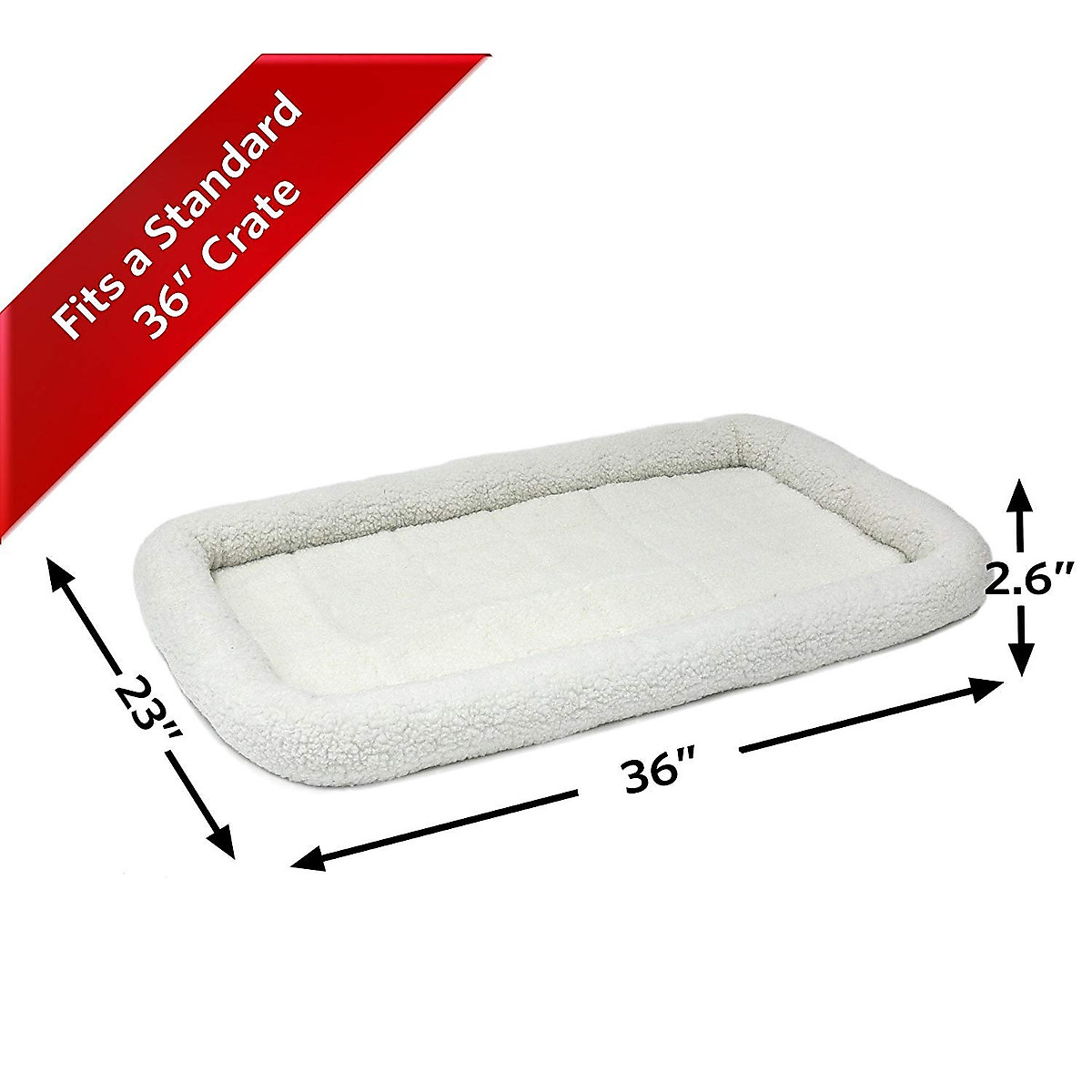 MidWest Homes for Pets Bolster Dog Bed 36L-Inch White Fleece Dog Bed w/ Comfortable Bolster | Ideal for Intermediate Dog Breeds & Fits a 36-Inch Dog Crate | Easy Maintenance Machine Wash & Dry