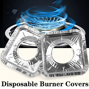 Waytiffer Gas Burner Liners (50 Pack) 8.5" Disposable Aluminum Foil Square Stove Burner Covers - Gas Range Protector Foil Liners to Catch Oil, Grease and Food Spills