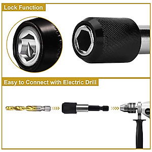 Valkynos Drill Tap Set with Quick-Change Adapter of 13Pcs, 6 SAE Sizes: 6-32NC to 1/4-20NC, 6 Metric Sizes: M3 to M10, Titanium Combination Drill & Tap Bit Set for Drilling Threads, Tapping